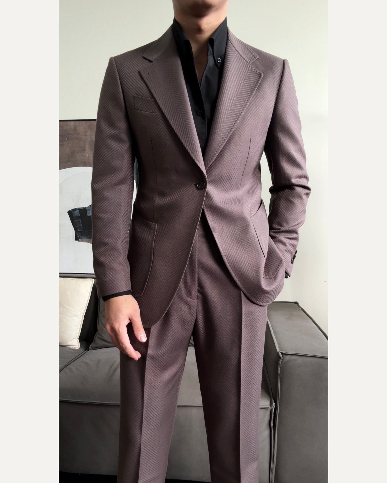 Men's Herringbone Single-Breasted Suit | Neapolitan Tailoring – BRABION