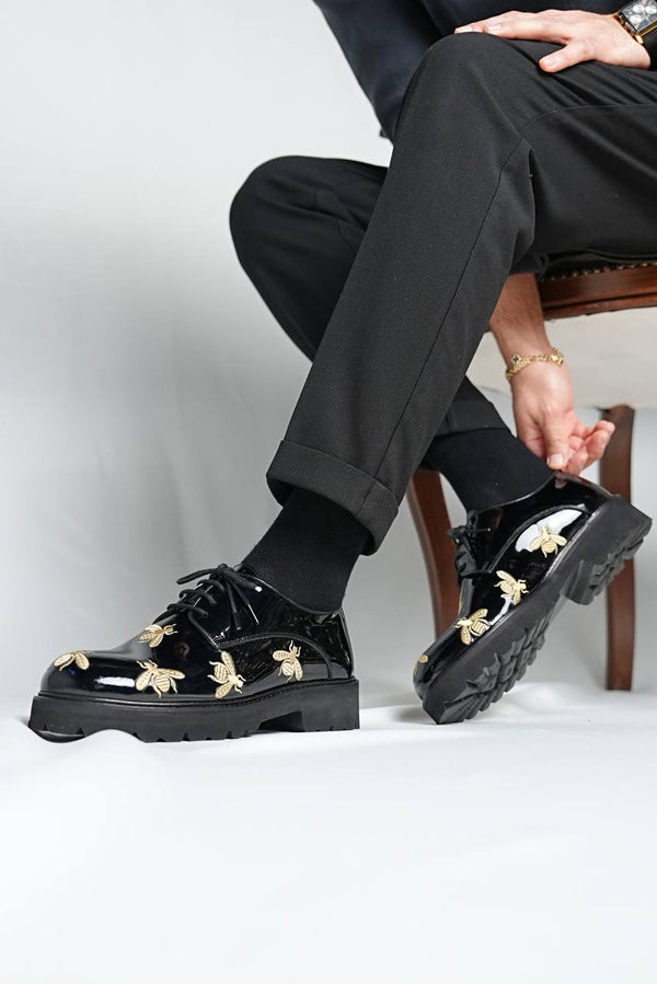 Brabion Marco Leather Black Bee Shoes - Stylish & Comfortable Men's ...