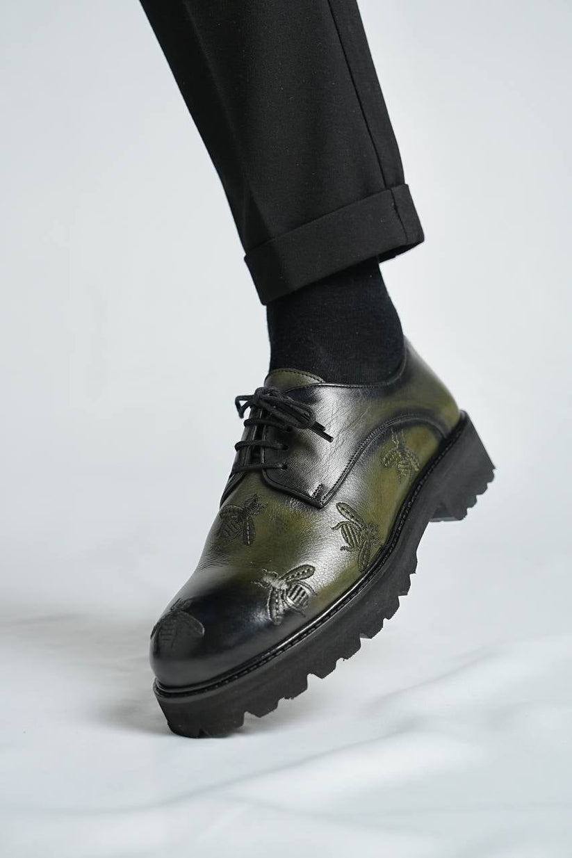 Brabion Marco Leather Khaki Bee Shoes | Stylish Premium Footwear – BRABION