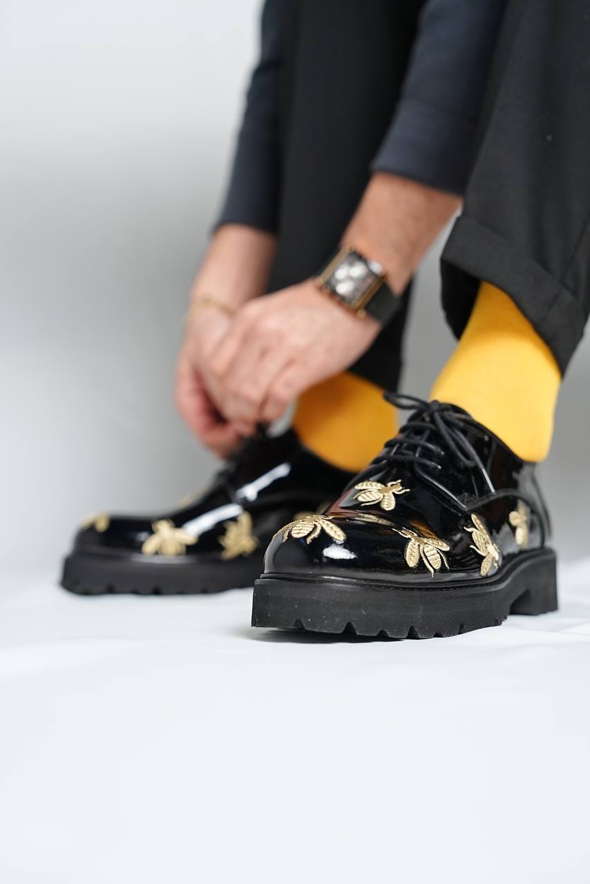 Brabion Marco Leather Black Bee Shoes - Stylish & Comfortable Men's ...