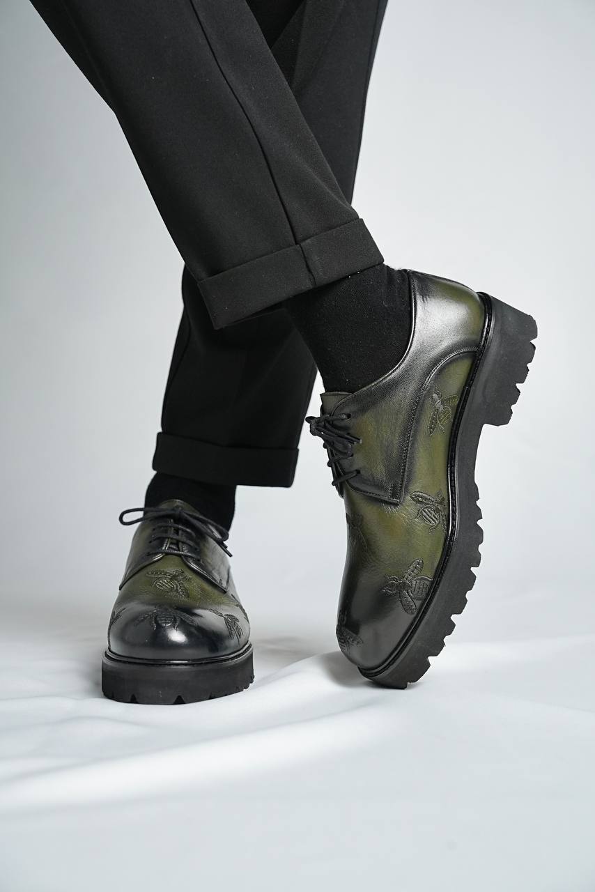 Brabion Marco Leather Khaki Bee Shoes | Stylish Premium Footwear – BRABION