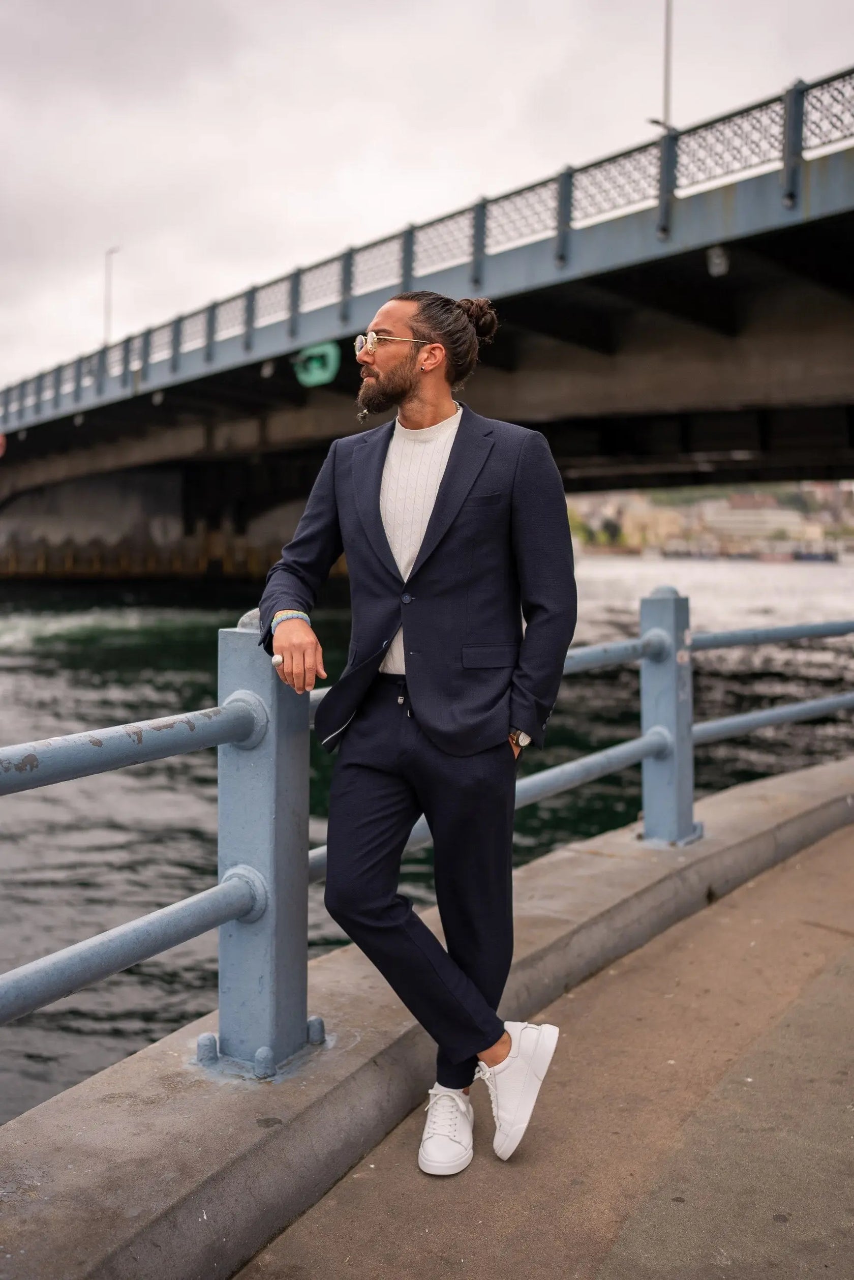 Monaco Navy Blue Mono-Collar Summer Suit - Stylish & Elegant – BRABION