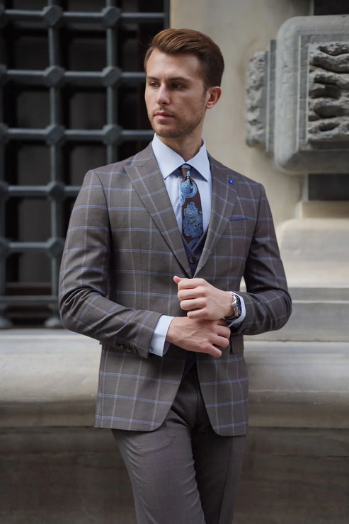 Premium Daniel Plaid Brown Wool Suit - Versatile Slim-Fit Suit for Any ...