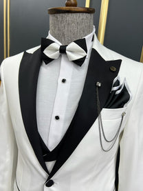 Elegant Ely White Slim Fit Tuxedo for Formal Events – BRABION