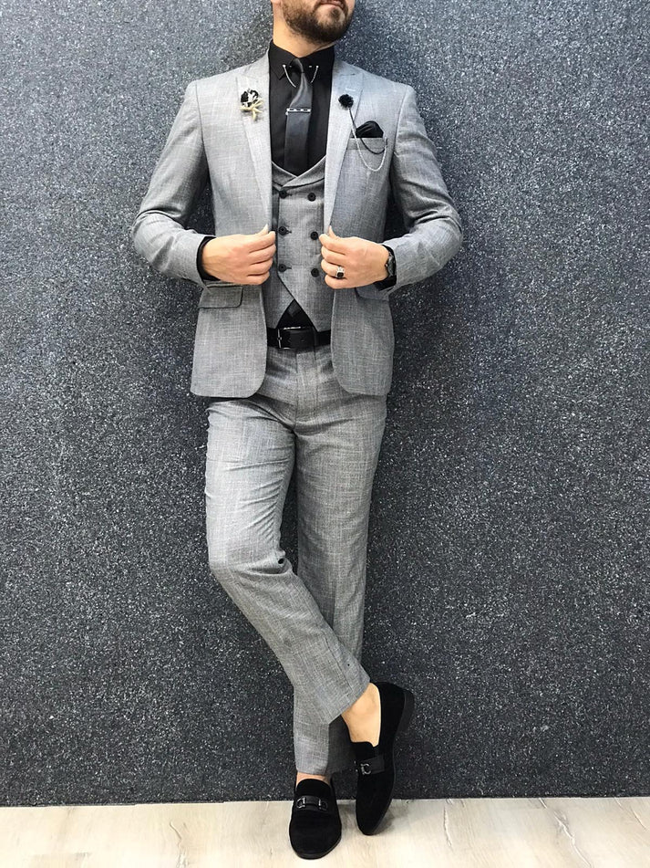 Wanker Gray Slim Fit Wool Suit - Versatile Men's Suit for Business and ...