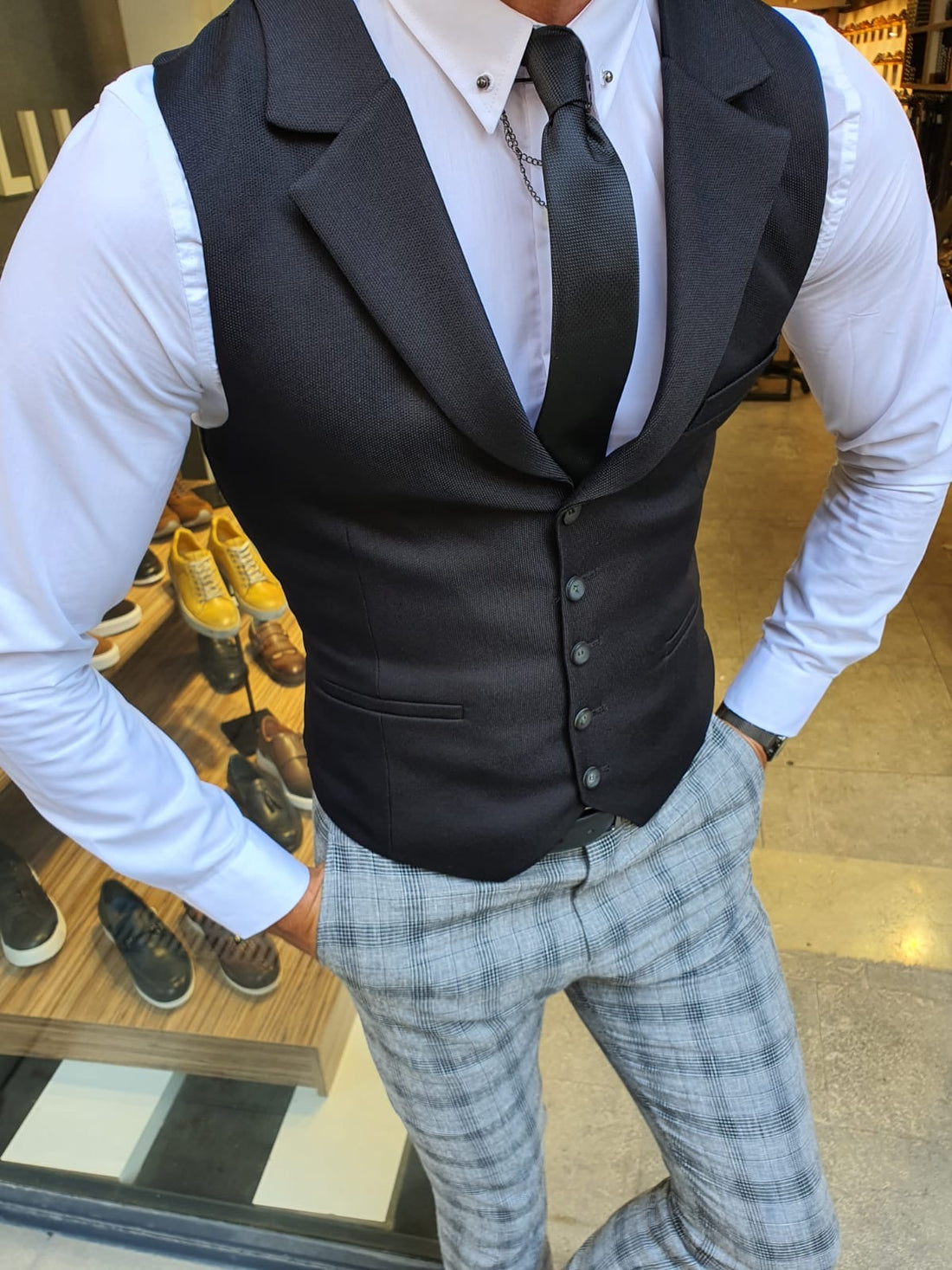 Shop Bellingham Black Slim Fit Vest – Stylish & Versatile Formal Wear ...