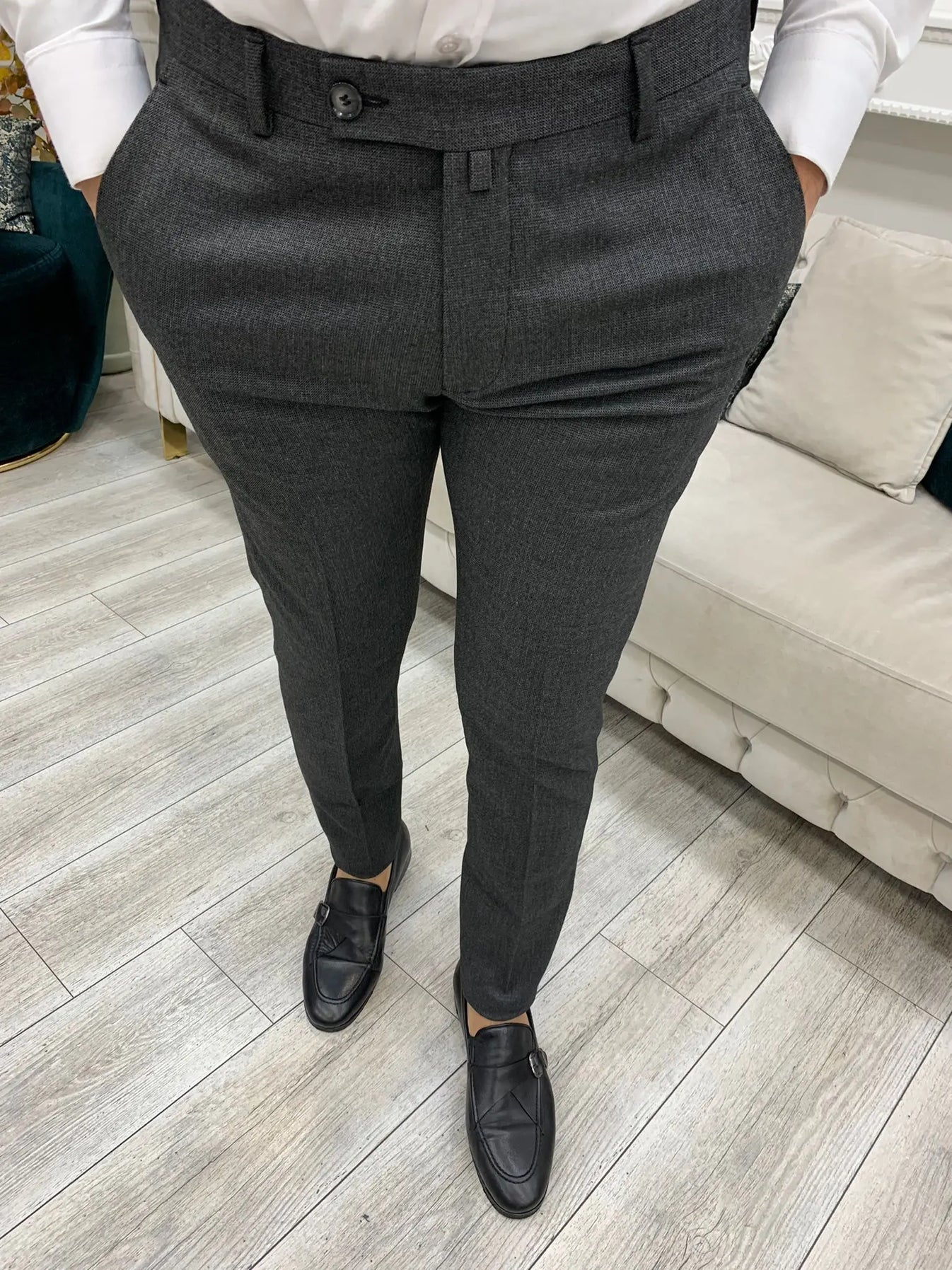 Versatile Grey Slim Fit Italian Trousers for Men - Comfort & Style ...