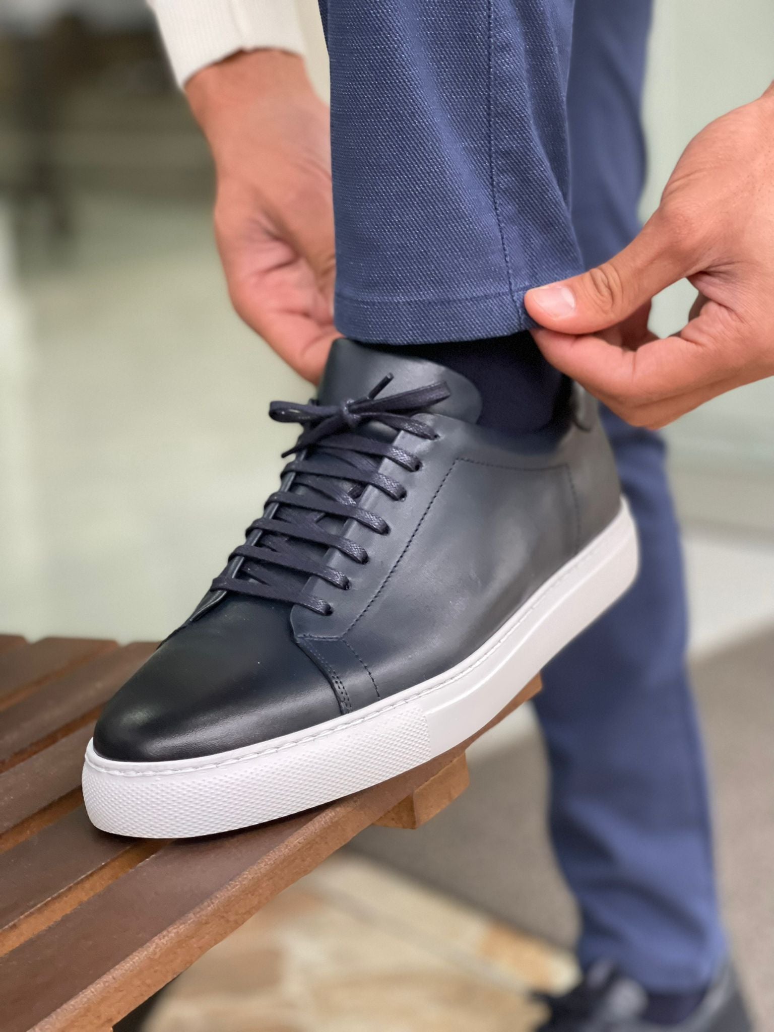 Martin Navy Blue Lace-Up Sneakers for Men: Elegant and Versatile ...