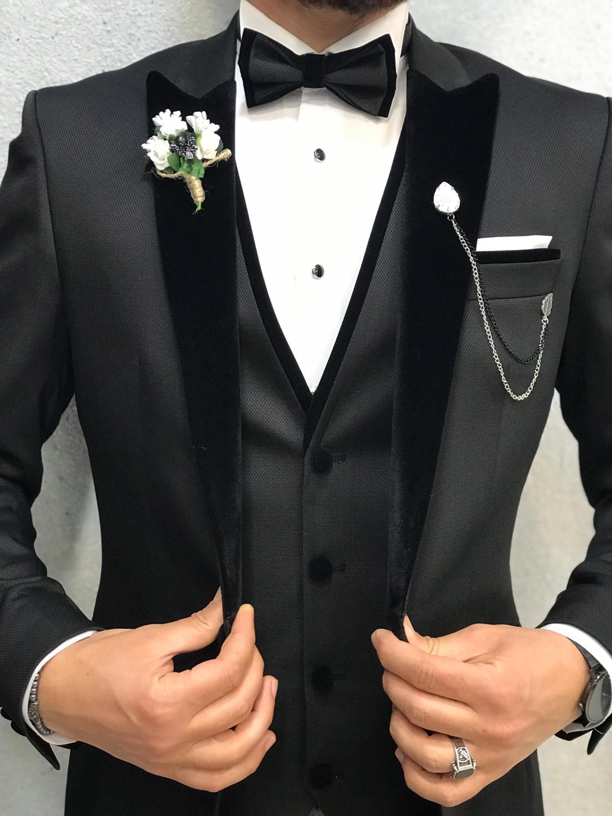 Premium Infinite Royal Black Velvet Tuxedo for Weddings & Galas – BRABION
